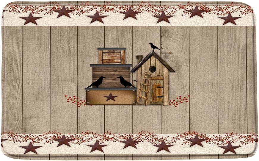 Country Bath Mat Birdhouse and Star on Rustic Wood Barn Farmhouse with ...
