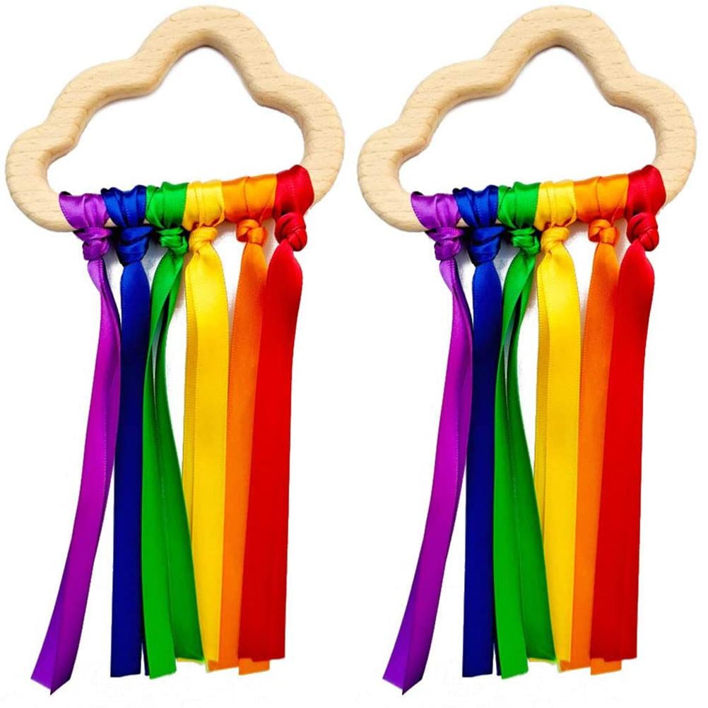 Click here for Estink Ribbon 2pcs Rainbow Wooden Ribbon Ring Toys... prices