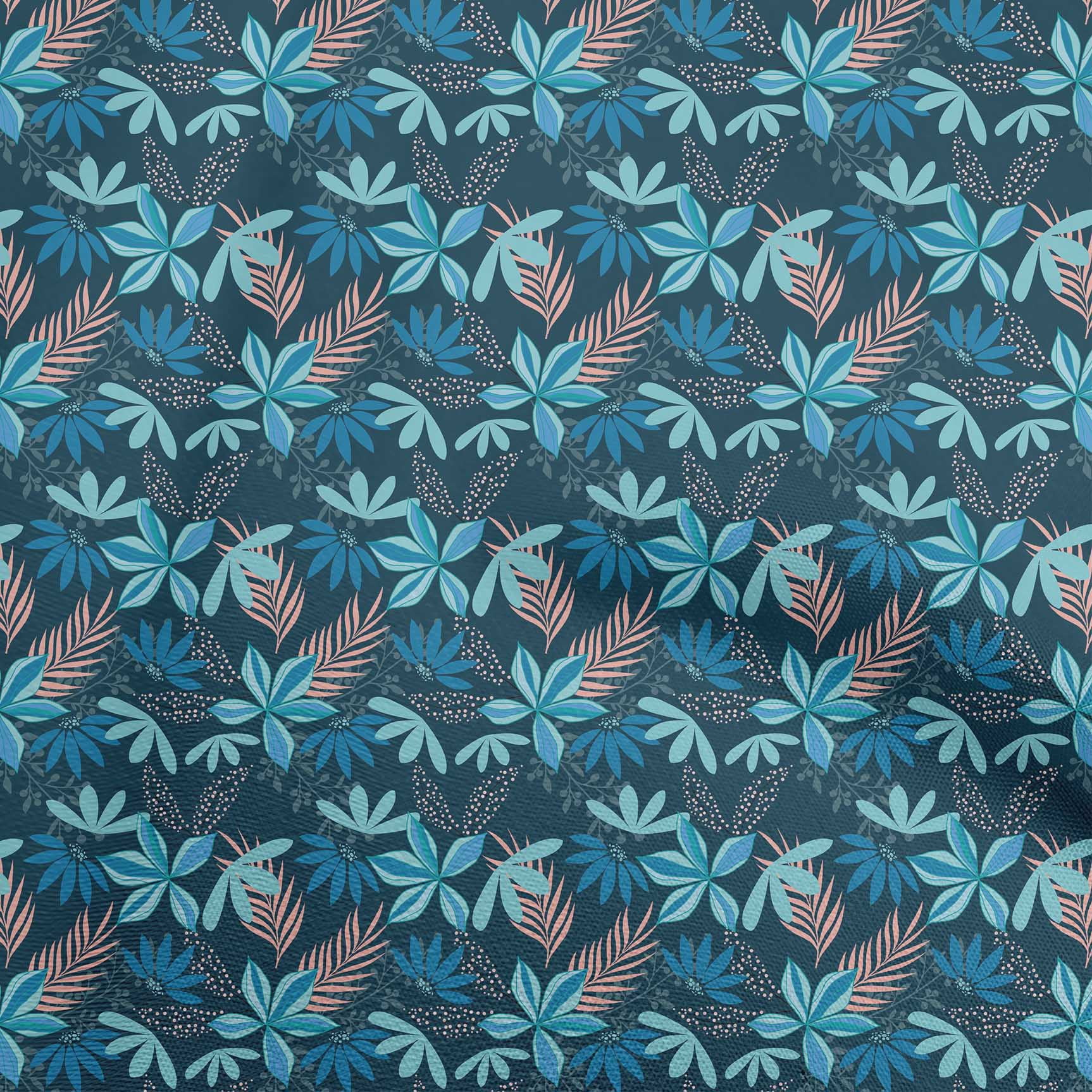oneOone Cotton Silk Teal Blue Fabric Tropical Sewing Material Print ...