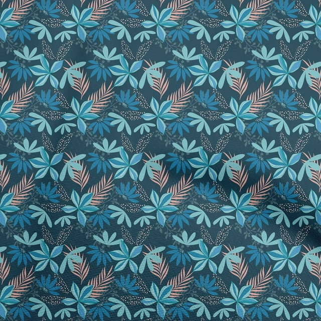 oneOone Cotton Silk Teal Blue Fabric Tropical Sewing Material Print ...