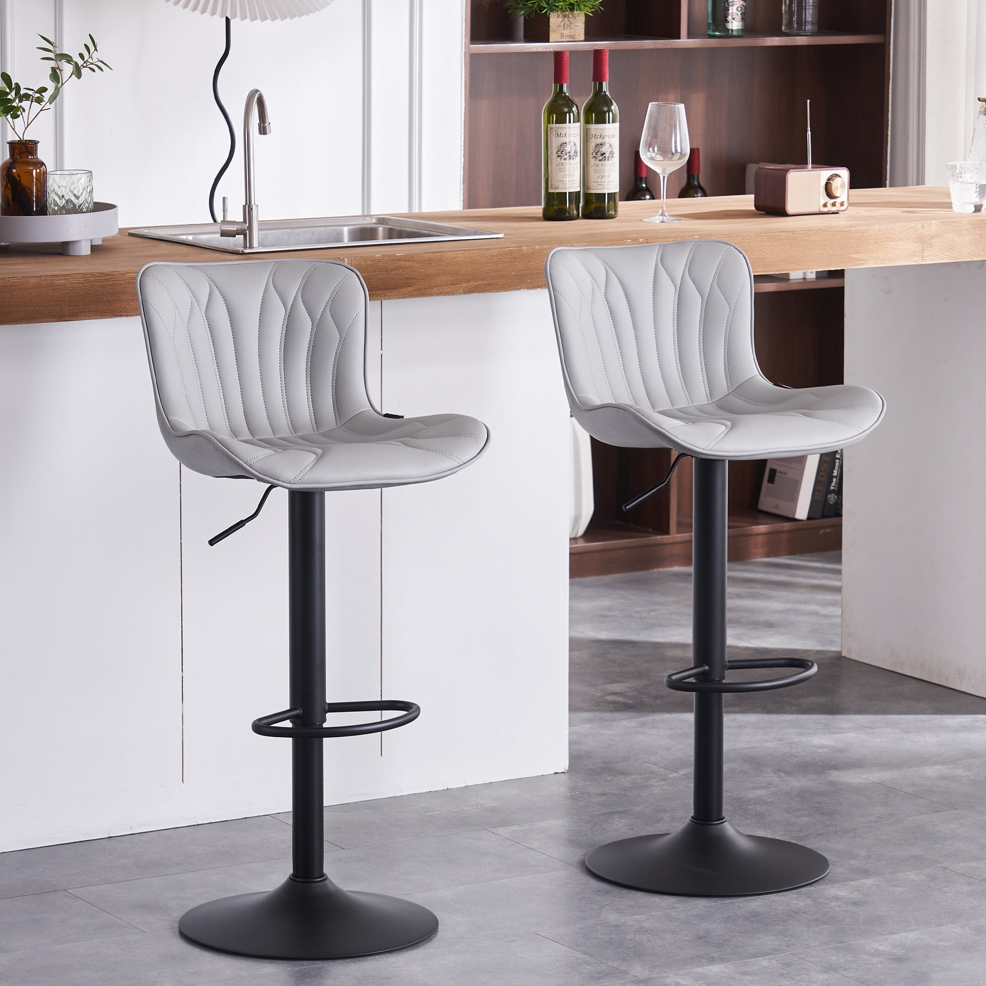 YOUNIKE Bar Stools Set of 2 Gray Soft Adjustable Swivel Bar Height ...