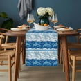 Blue Ocean Dolphin Cotton Linen Table Runner Nautical Waves Vintage ...