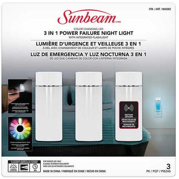 Sunbeam Color Changing LED 3 in 1 Power Failure Night Light ...