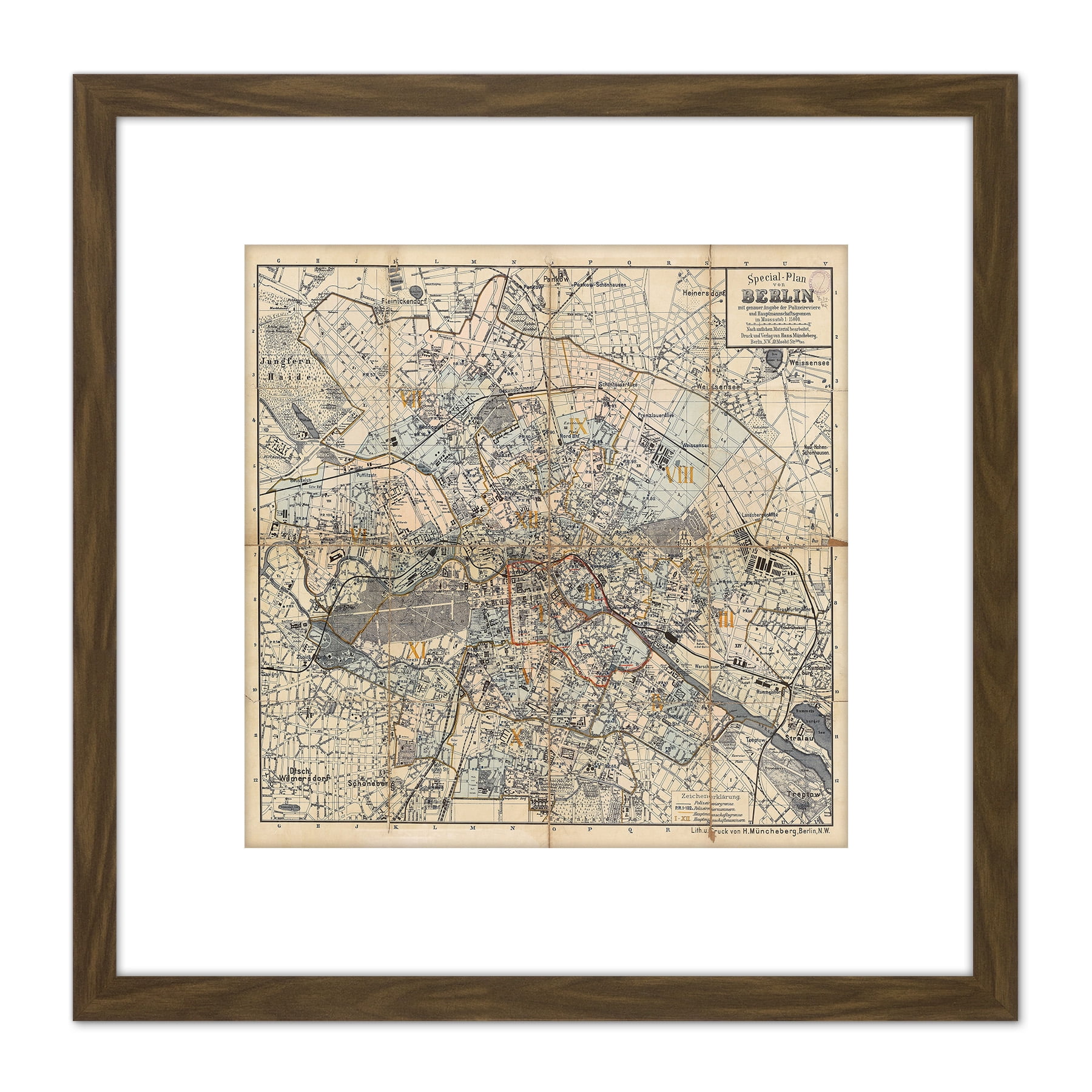Map 1910 Muncheberg Berlin City Plan Germany 8X8 Inch Square Wooden ...