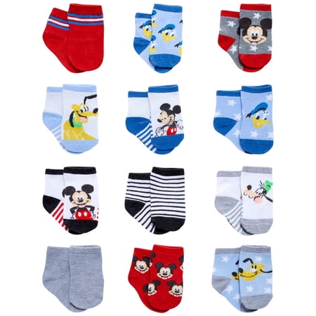 Disney Baby Boys Mickey Mouse Character Designs Socks 12 Pack (Newborn ...