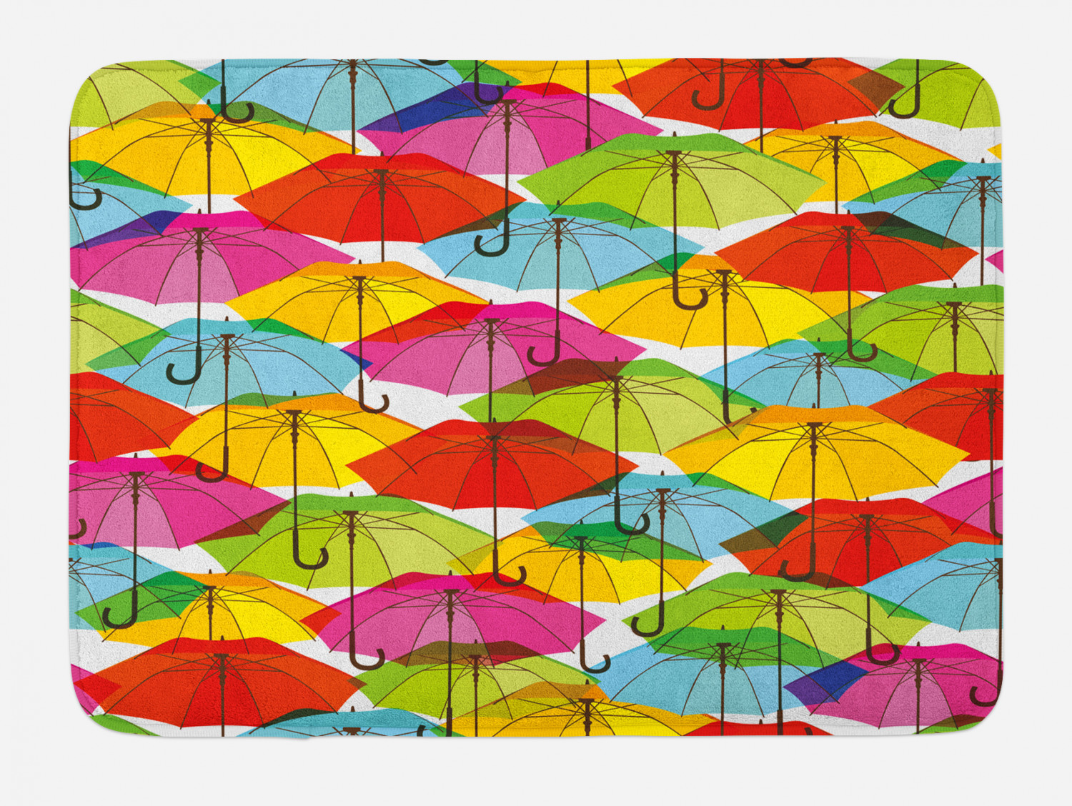 Modern Bath Mat, Colorful Umbrella Figures in Vibrant Tones Abstract ...