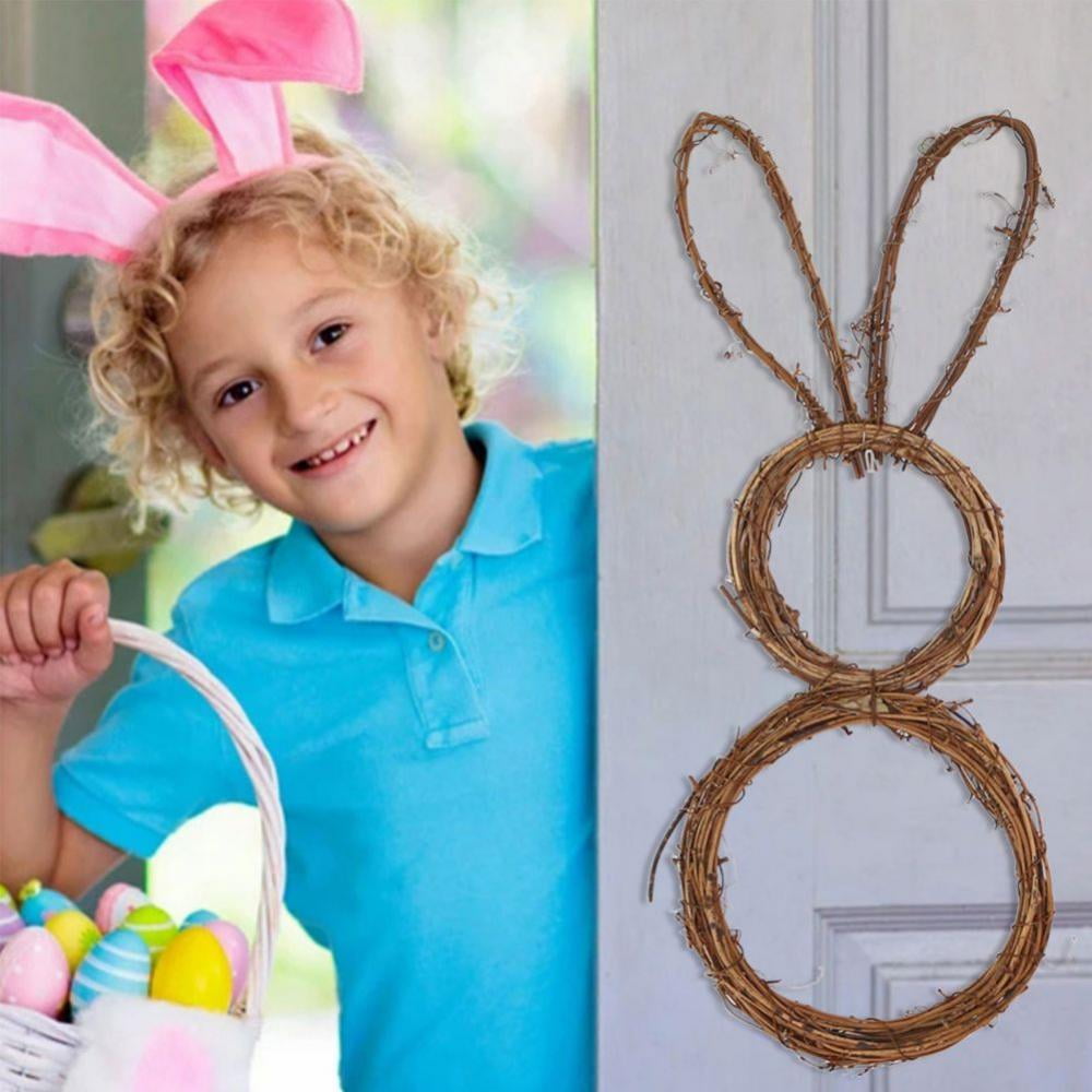 20 Inch Easter Rattan Rabbit Wreaths for Front Door Twig Spring Wreath ...