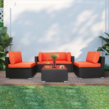OC Orange-Casual 5-Piece Outdoor Patio Set, Contemporary Rattan ...