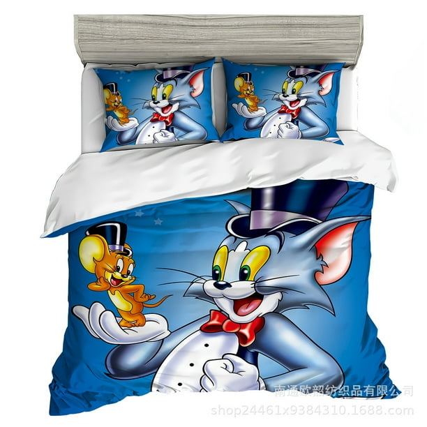 Tom Jerry Bedding Quilt Cover, Three-piece Set, 3D Printing, Soft ...