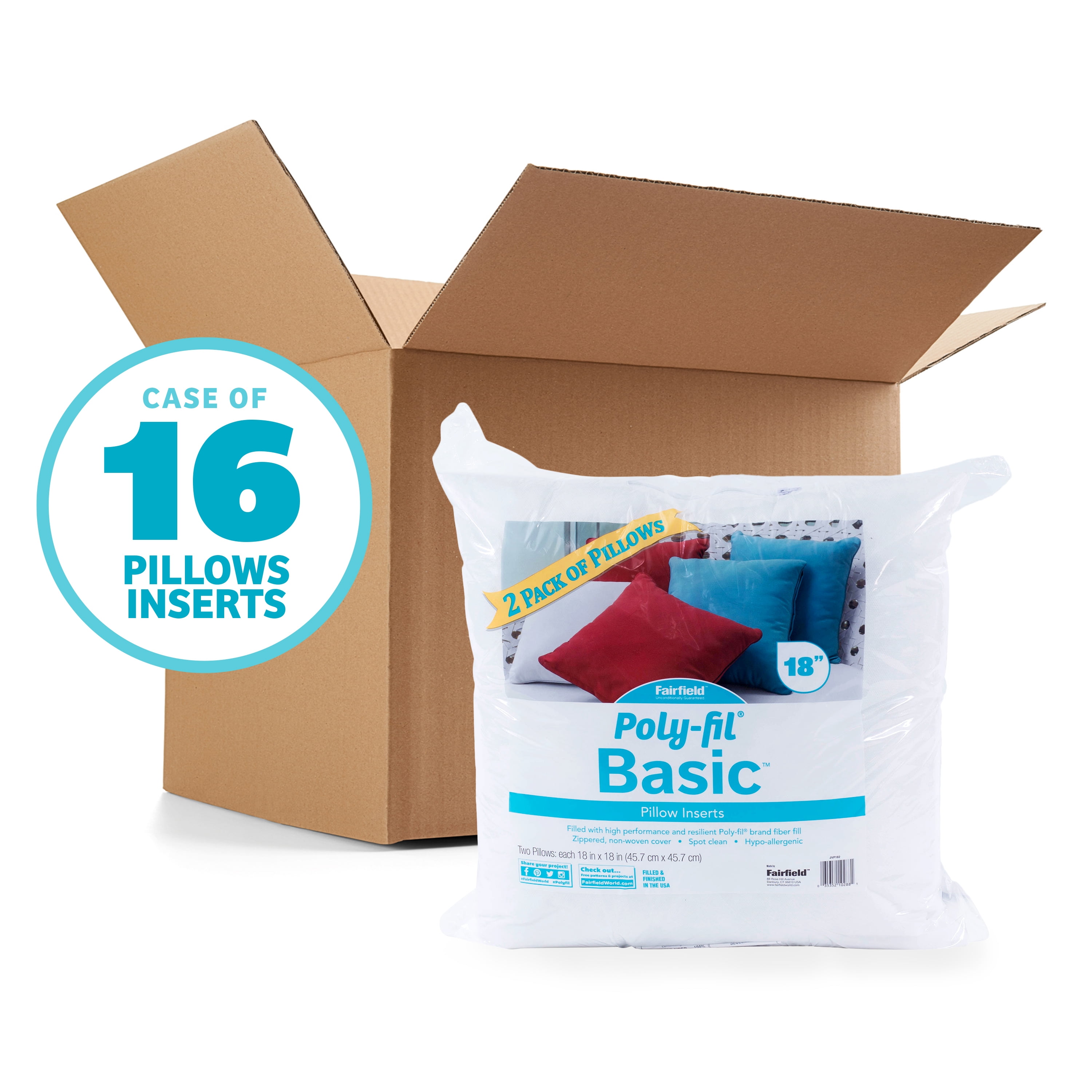 Poly-Fil® Basic™ Square Pillow Inserts by Fairfield™, 18" x 18" (Pack ...