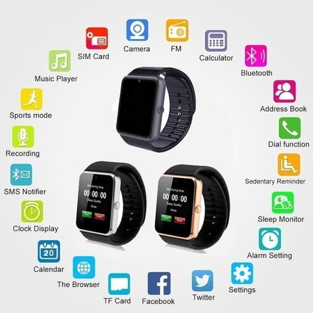 GT08 Clock with Sim Card Slot Bluetooth Connectivity Android Phone ...