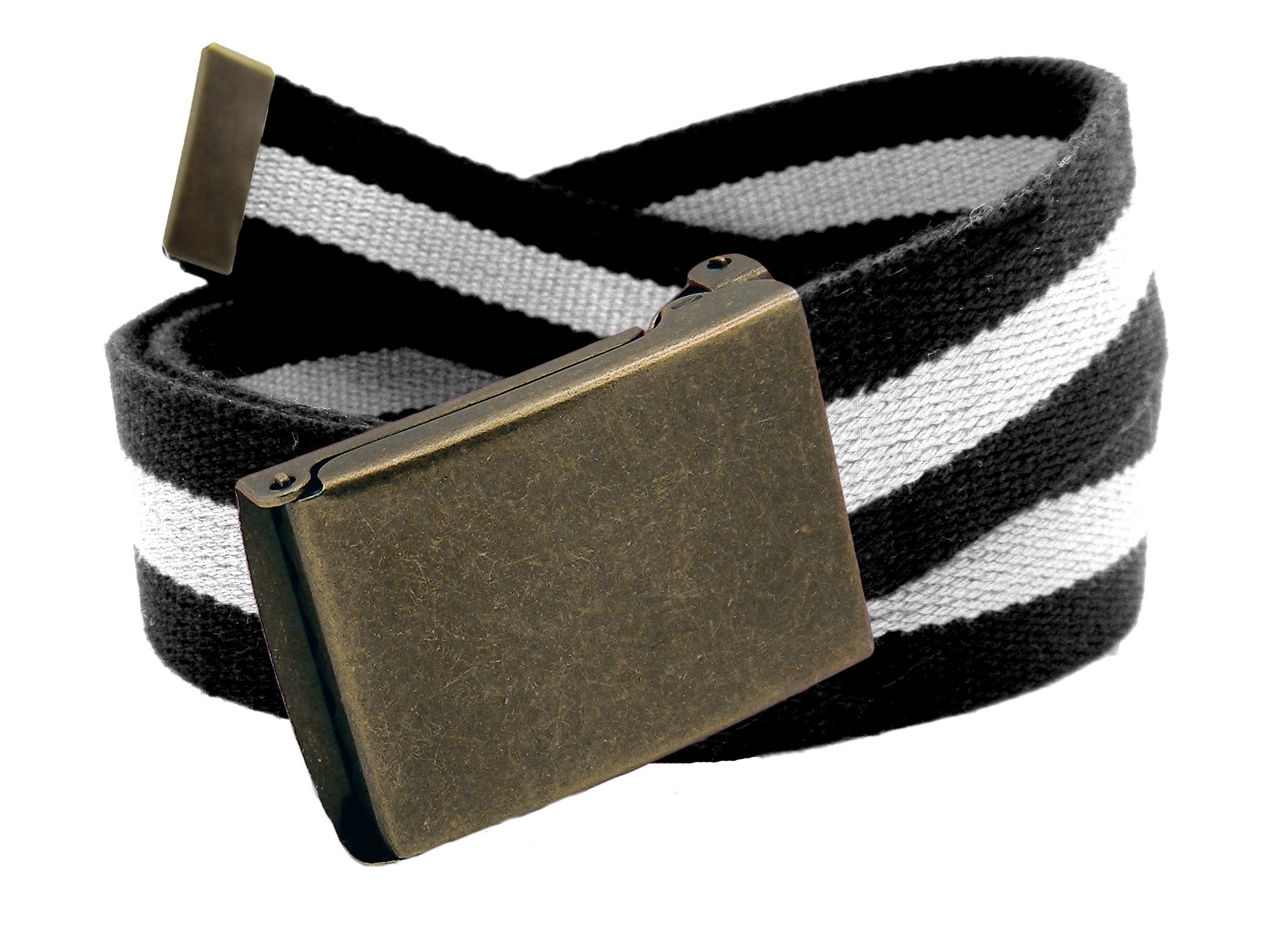 Men's Antique Brass Flip Top Military Belt Buckle with Canvas Web Belt ...