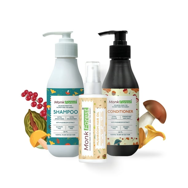 Monk Forest Hair Care Combo: Shampoo, Conditioner & Oil (3-Piece Set ...