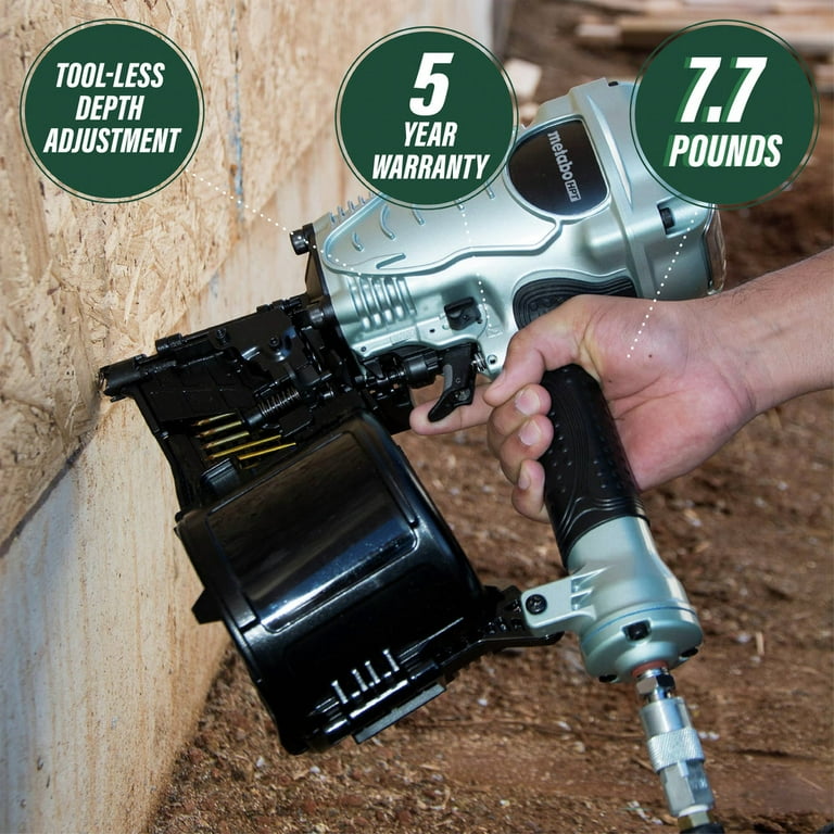 Metabo HPT Coil Framing Nailer Pneumatic 1 3 4 Inch up to 3 1 2 Inch Wire Collated Coil Framing Nails Tool less Depth Adjustment 5 Year Warranty NV90AG S Walmart