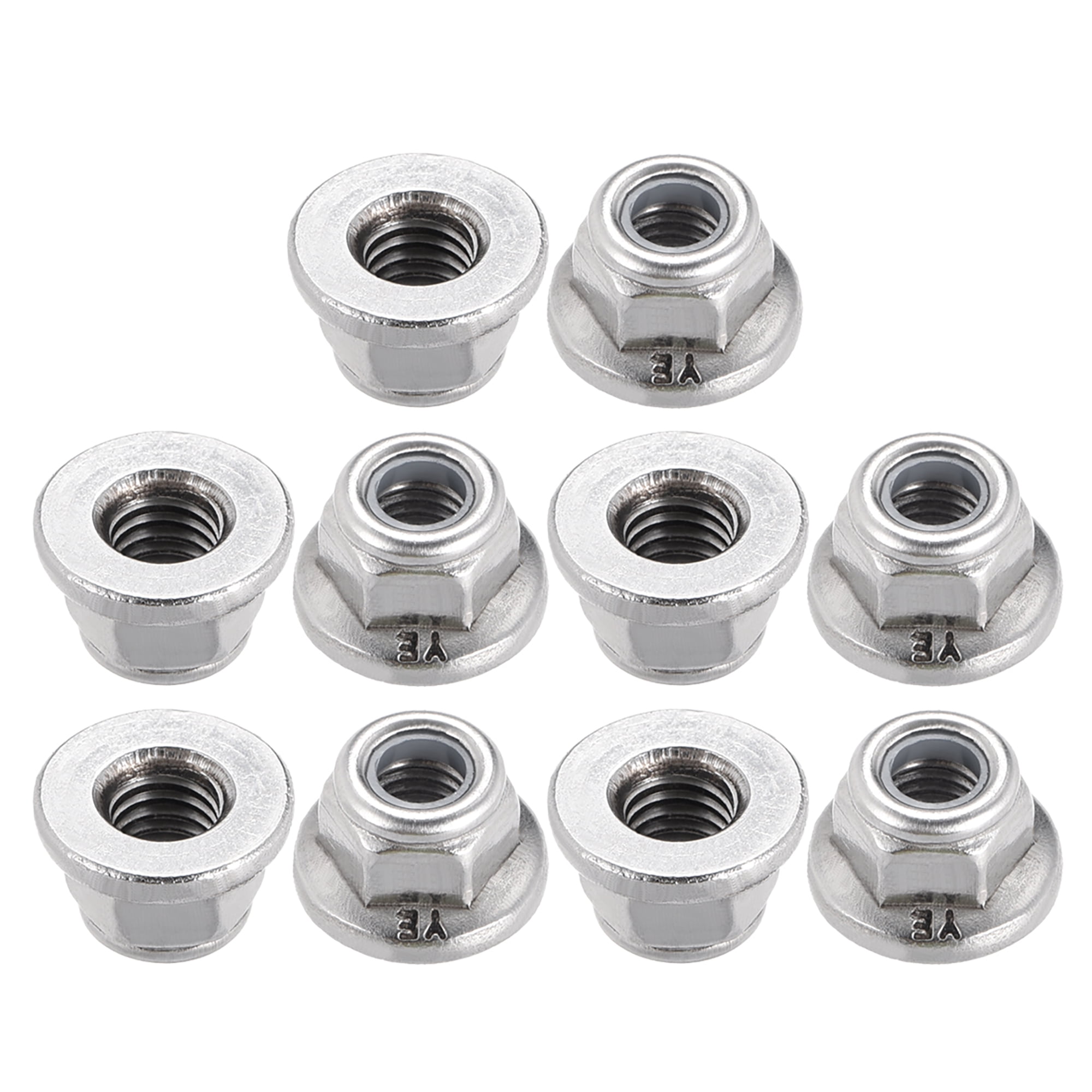 M5x0 8mm Hex Flange Nylon Insert Lock Nuts 304 Stainless Steel 10 Pcs