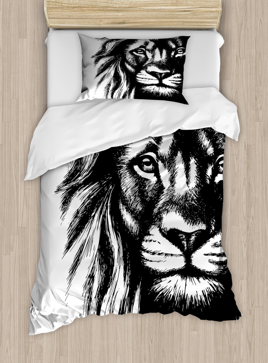 Lion Duvet Cover Set Twin Size, Wild African Safari Life Animal ...