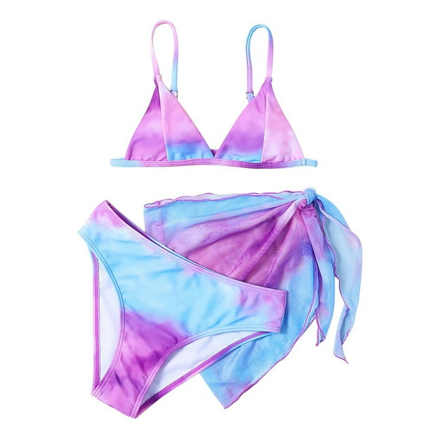 URMAGIC Girls 3 Piece Swimsuit Bathing Suit Tie-Dye Bikini Set with ...