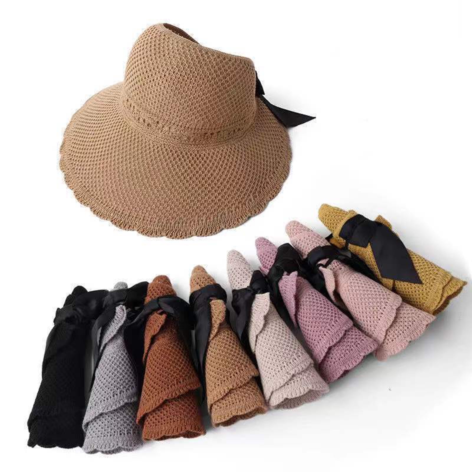 Sun Hat Wide Brim Empty Top UV Resistant Straw Weaving Decorative ...