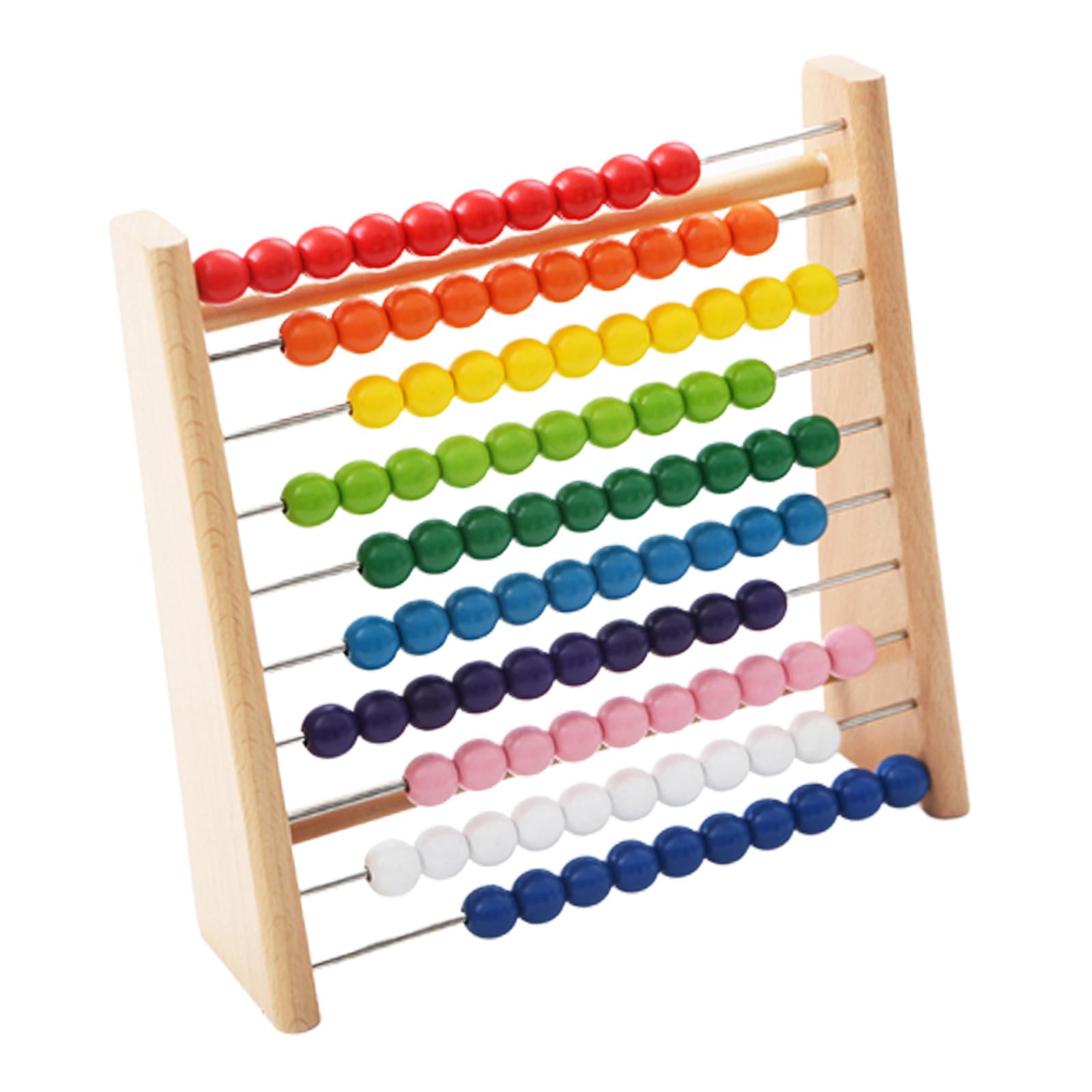 Wooden Abacus Children Rainbow Counting Beads Addition Subtraction 10 ...