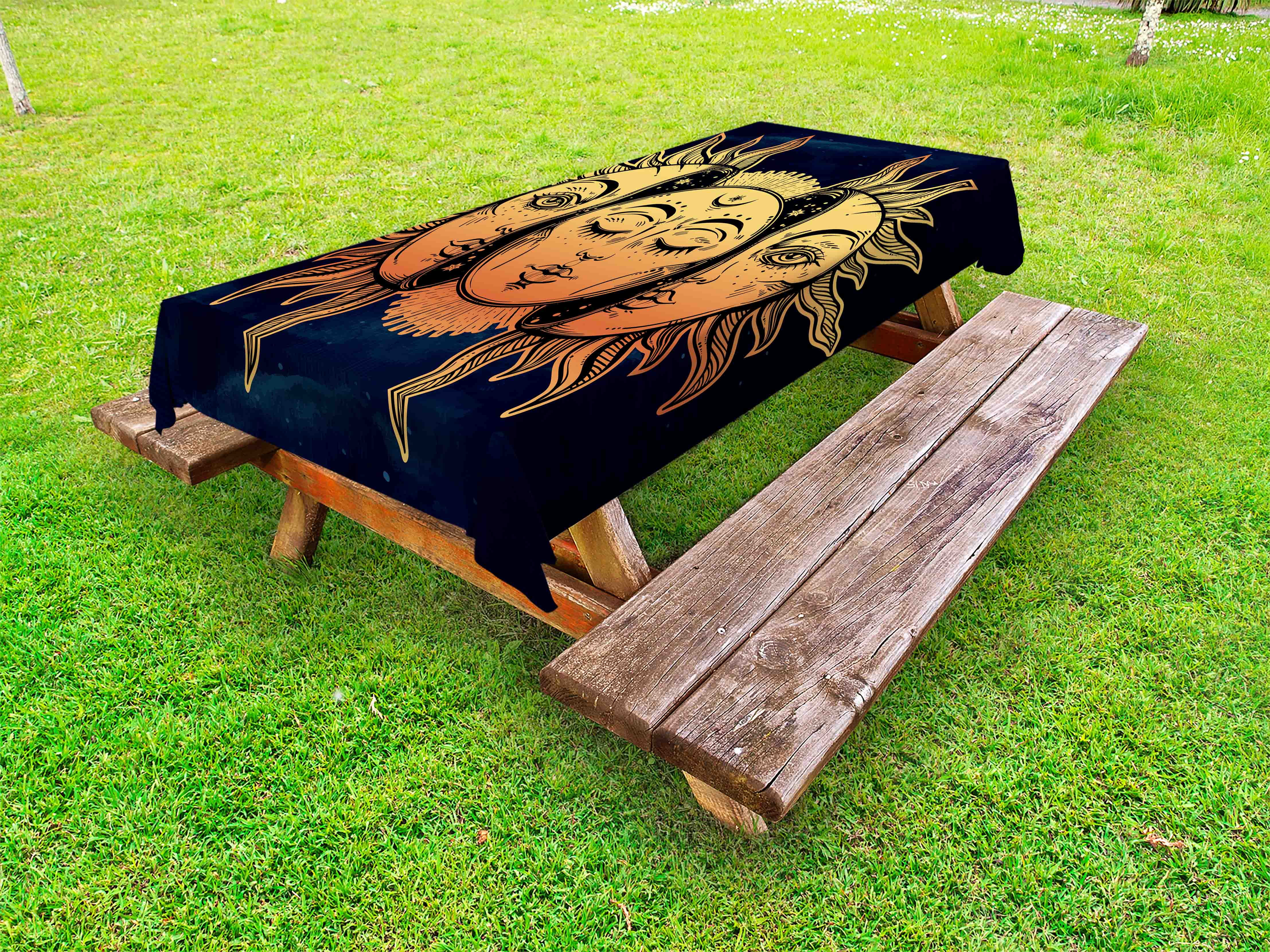 Psychedelic Outdoor Tablecloth, Moon and Sun with Many Fractal Faces ...
