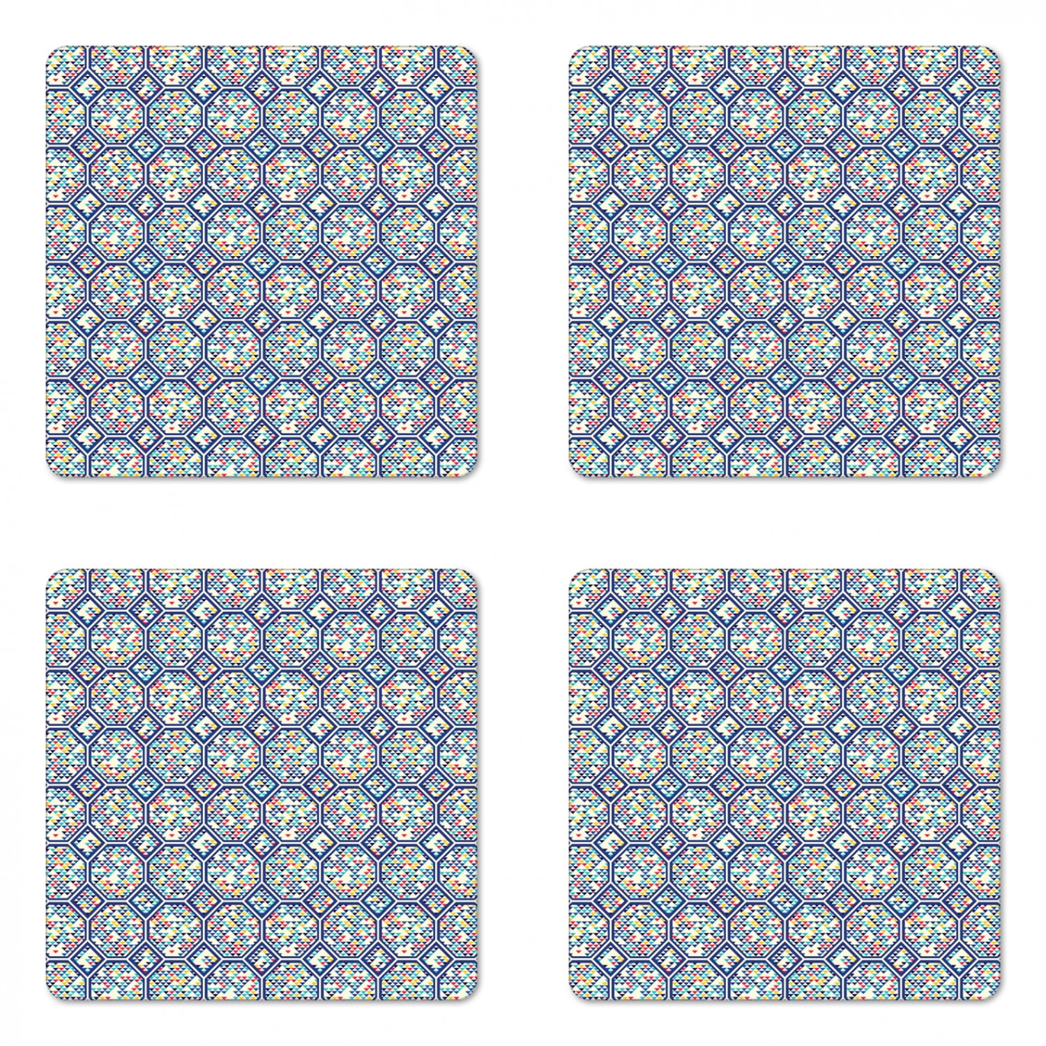Geometric Coaster Set Of 4 Abstract Pattern Of Triangles And Hexagons As Continuous Mosaic