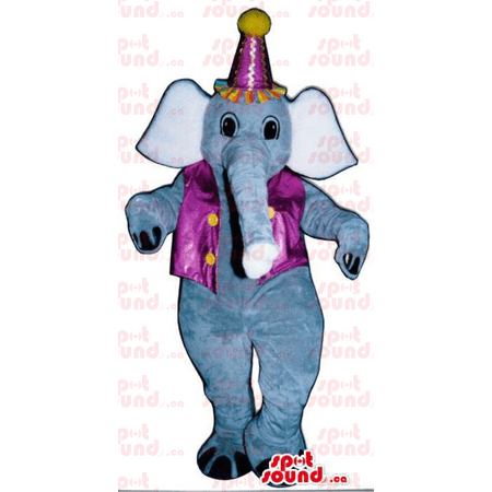 Circus Elephant Plush SPOTSOUND Mascot With A Purple Vest And Party Hat ...