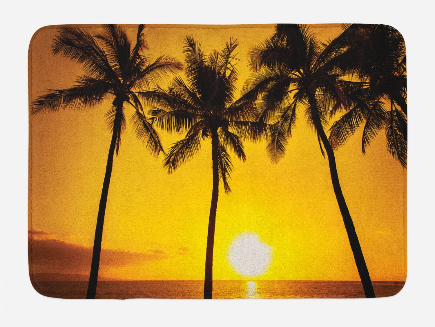 Tropical Bath Mat, Golden Tropical Sunset Coastal Theme Beach Coconut ...