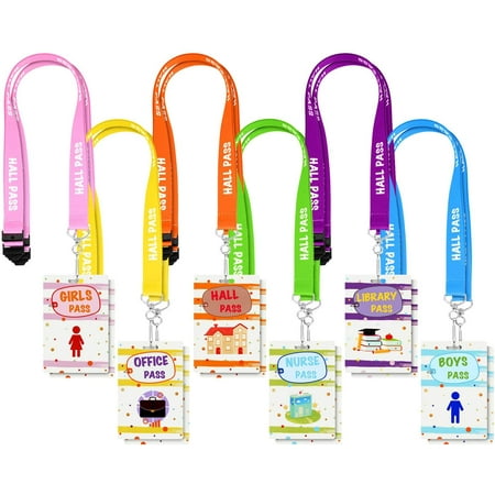 12 Pieces Hall Pass Lanyard School Passes Set Colorful Office Pass with ...