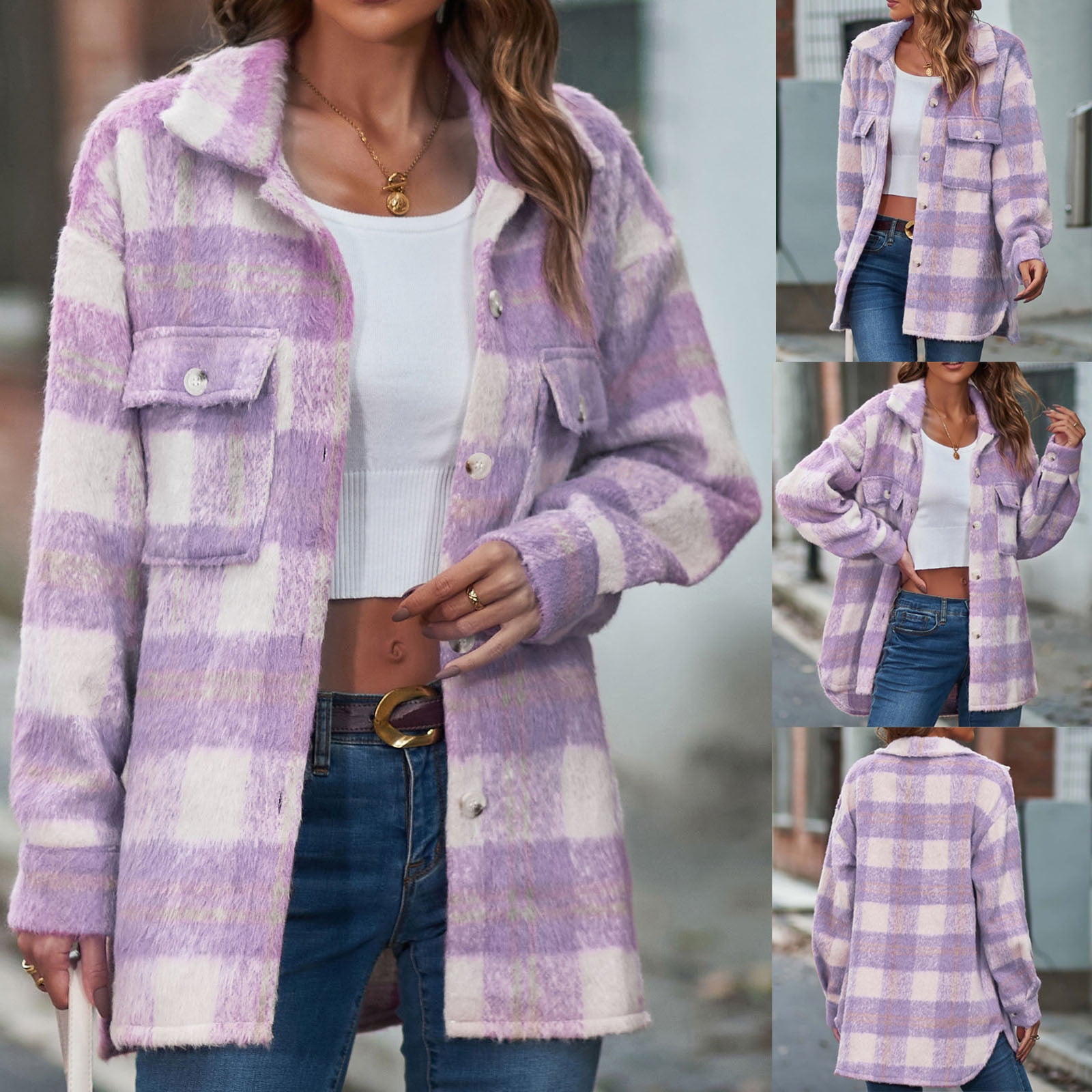 Click here for Iroinid Womens Leisure Mid-Length Jacket Plaid Sha... prices