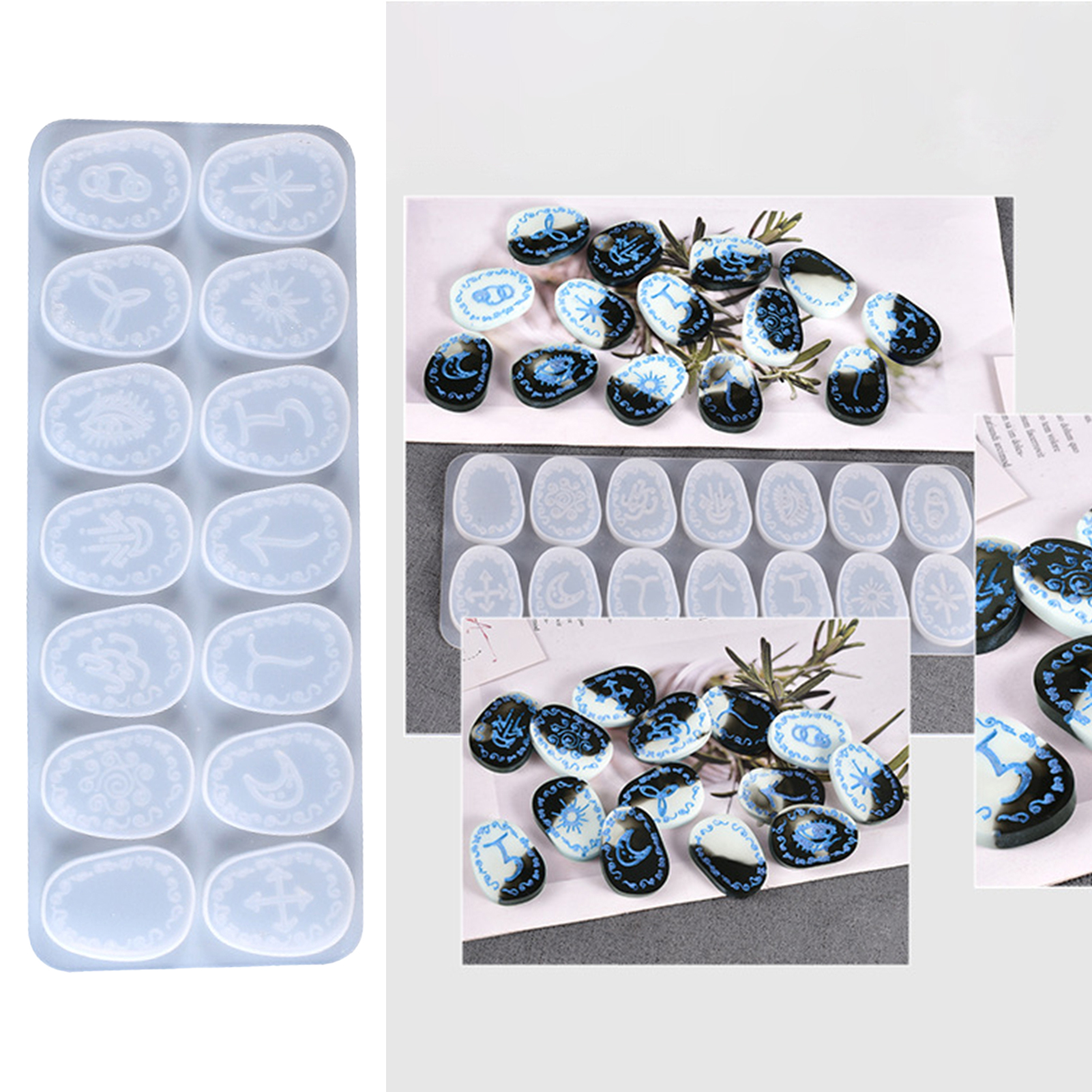 SPRING PARK DIY Epoxy Mould Witch Divination Rune Signs Pendant Mould ...