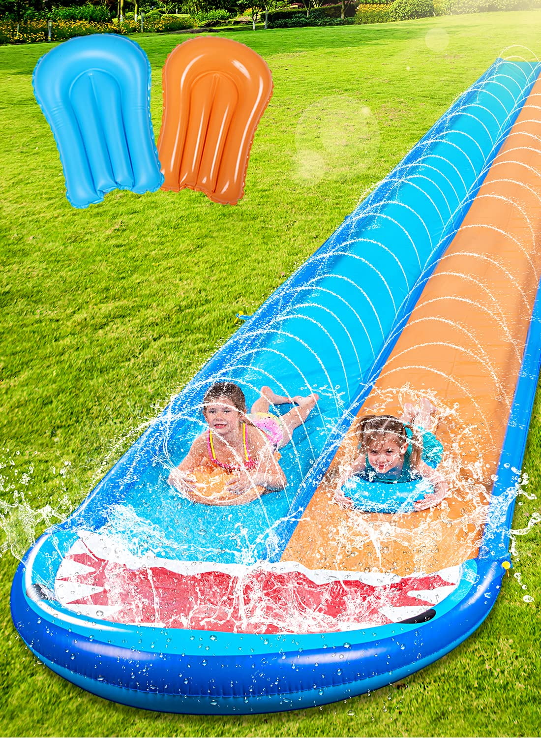 Sloosh 22 5ft Shark Double Slip Water Slide Heavy Duty Lawn Water
