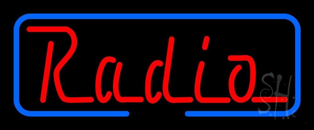 Radio With Blue Border LED Neon Sign 6 x 15 - inches, Clear Edge Cut ...