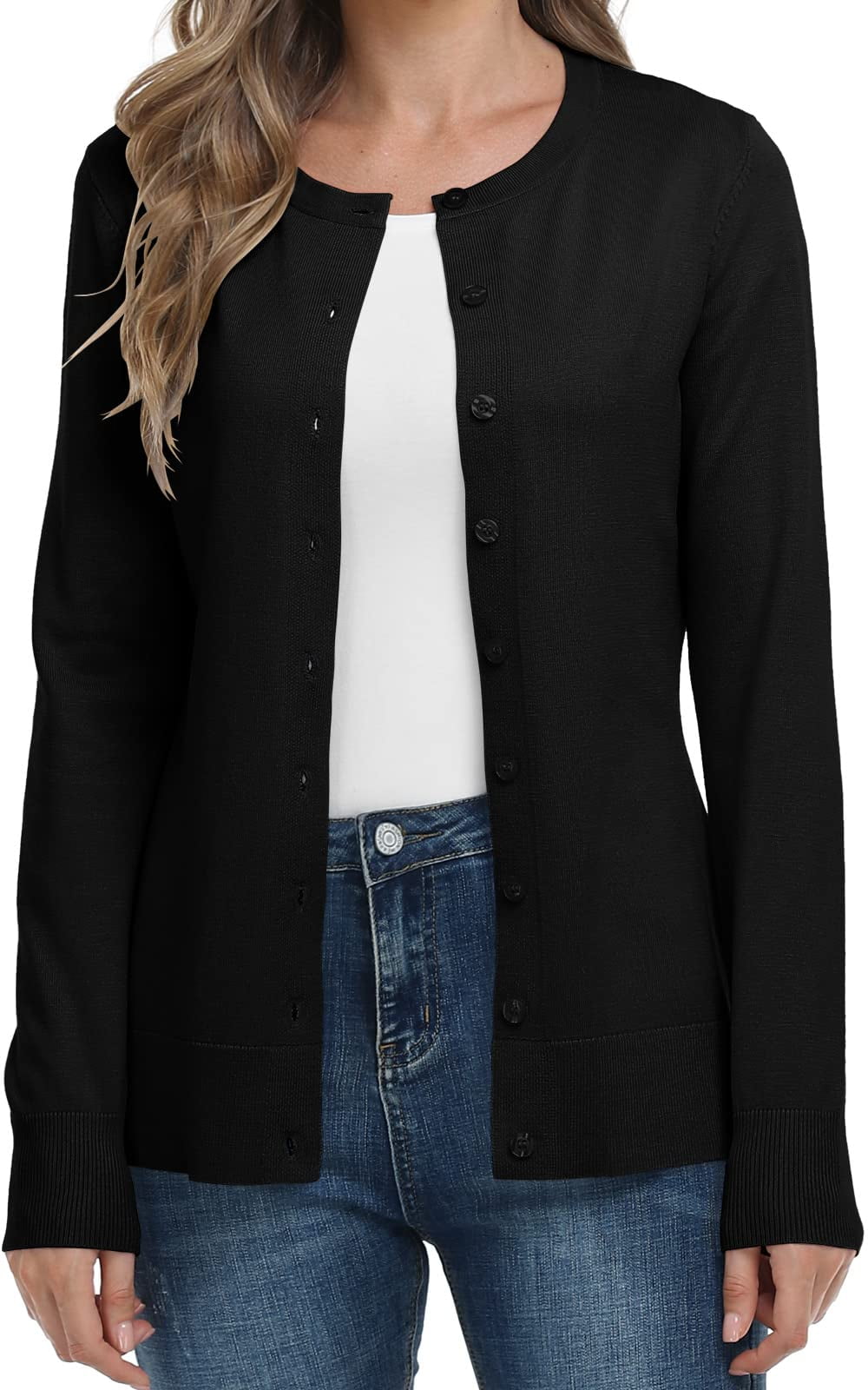 Aiyino Womens Long Sleeve Button Down Crew Neck Classic Sweater Knit