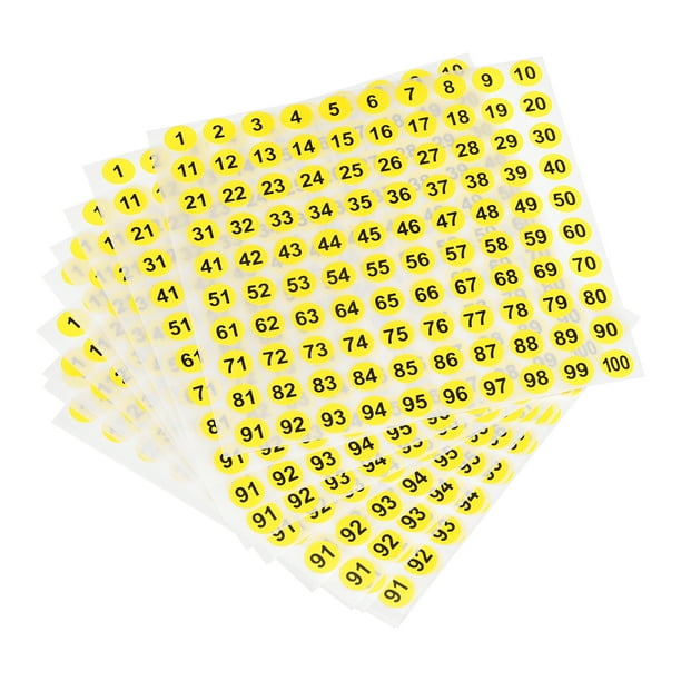Uxcell Number Stickers, 1-100 Round Number Labels Vinyl Sticker Black on Yellow for Sorting ...