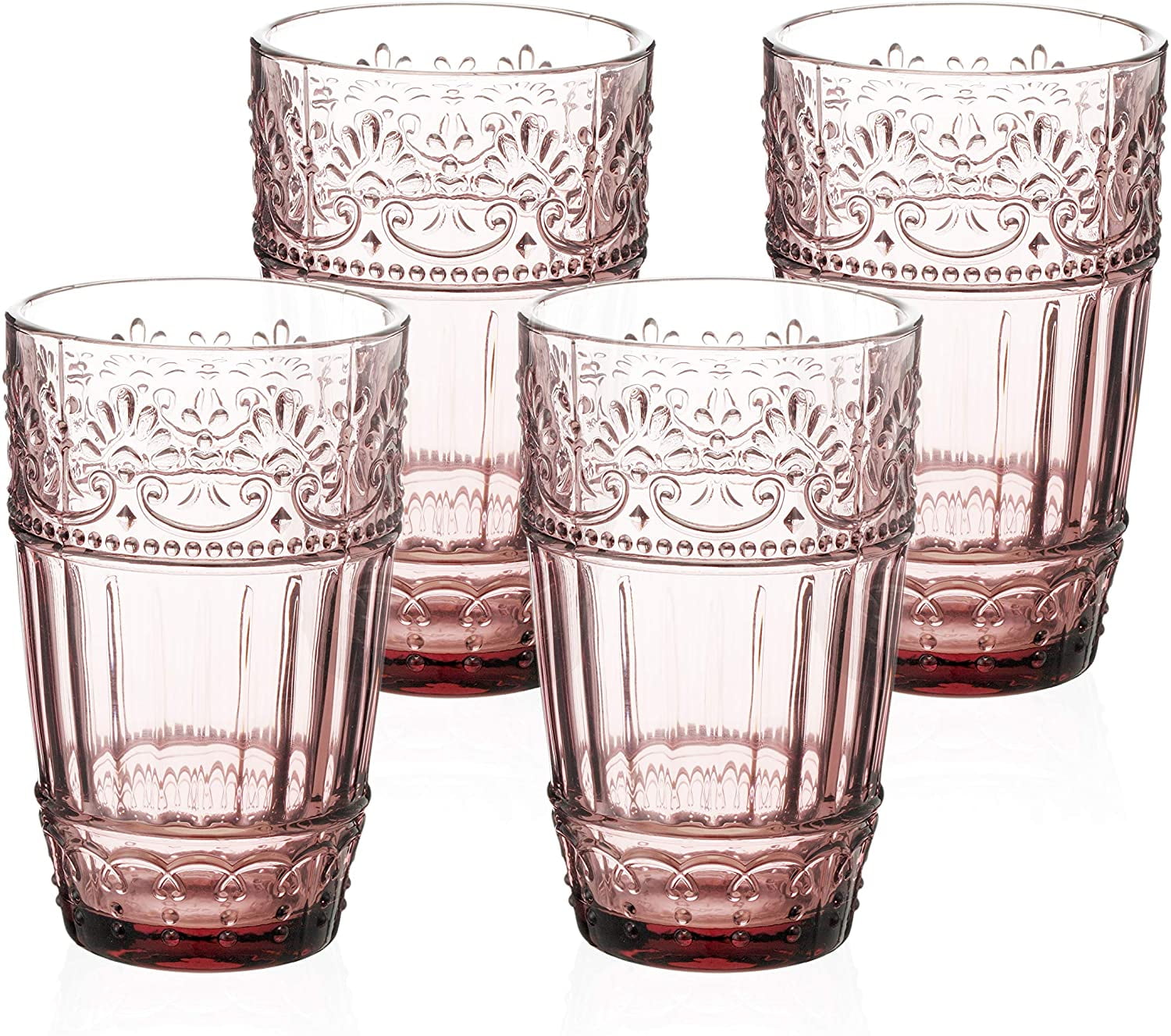 Gala Houseware Colored Water Glasses, Embossed Design Glass Tumblers ...