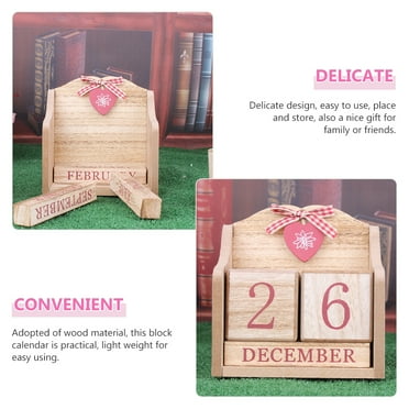 Wooden Block Perpetual Date Desktop Calendar Reusable Any Year ...