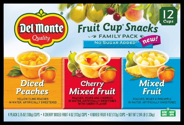 (12 Cups) Del Monte Fruit Cup Snacks No Sugar Added Variety Pack, 4 oz ...
