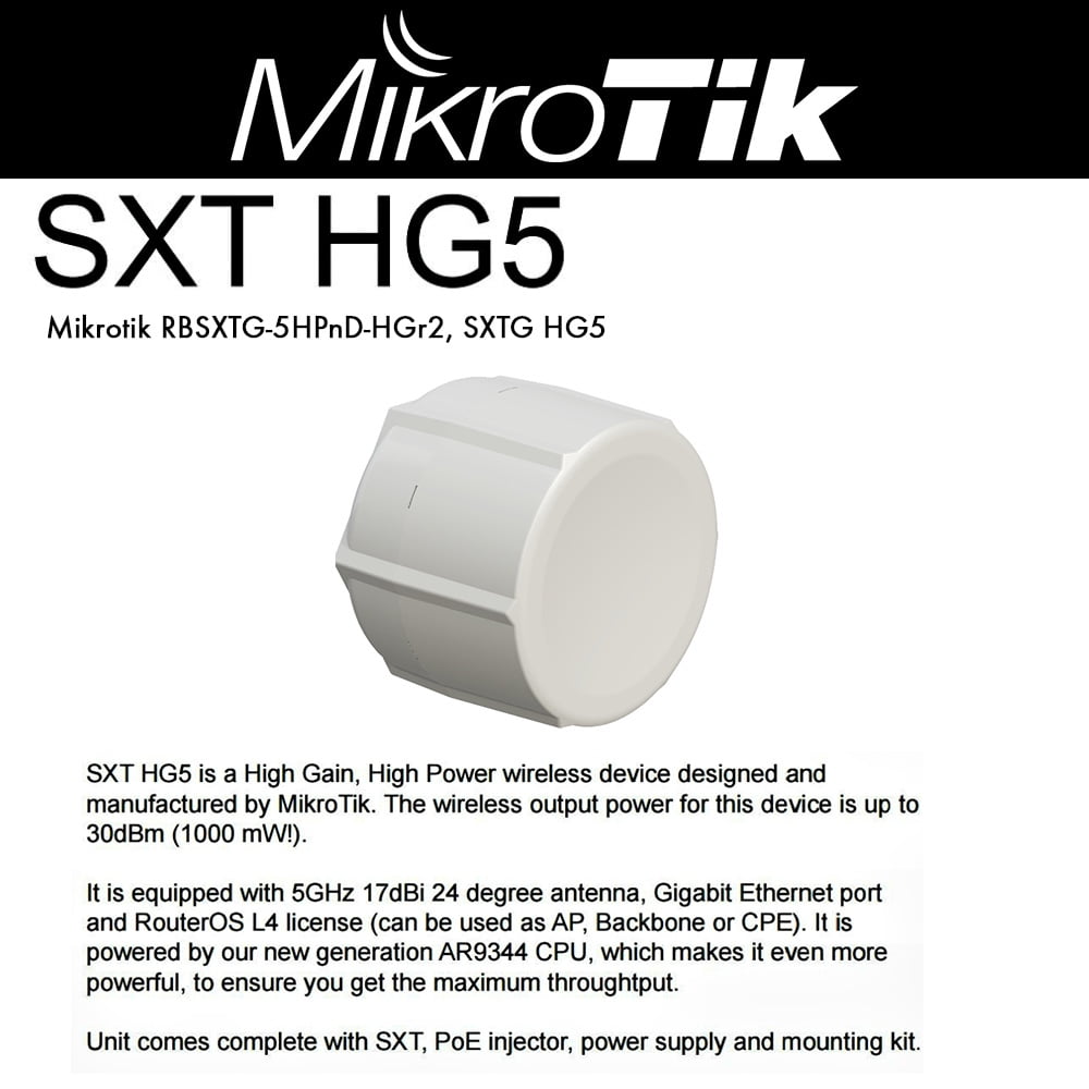 Mikrotik SXTG HG 5, RBSXTG-5HPnD-HGr2 5Ghz SXT HG5 Outdoor Wrls AP ...