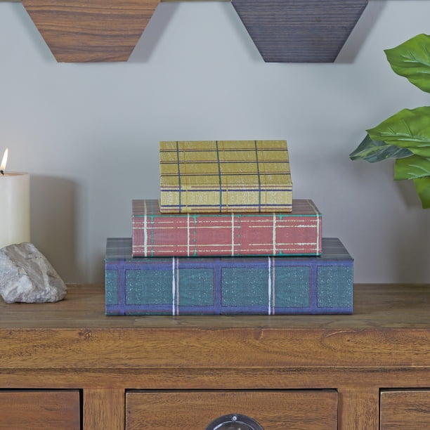 DecMode Faux Book Blue Faux Leather Decorative Box with Varying ...