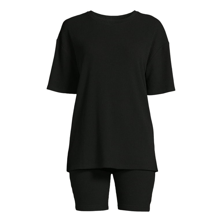 Lissome Women's Oversize Hacci Ribbed Tee and Bike Shorts Lissome Women's Oversize Hacci Ribbed Tee and Bike Shorts