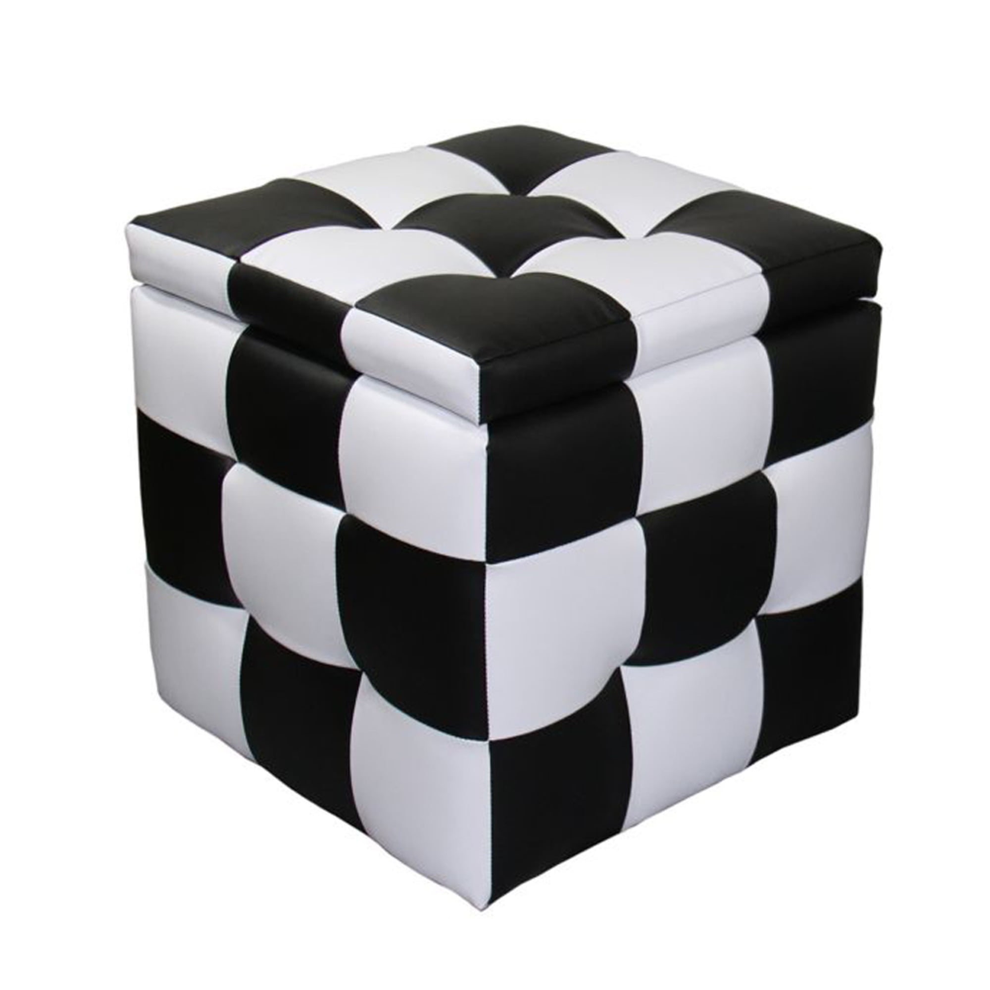 2 Piece Tufted Faux Leather Upholstered Storage Ottoman Black And