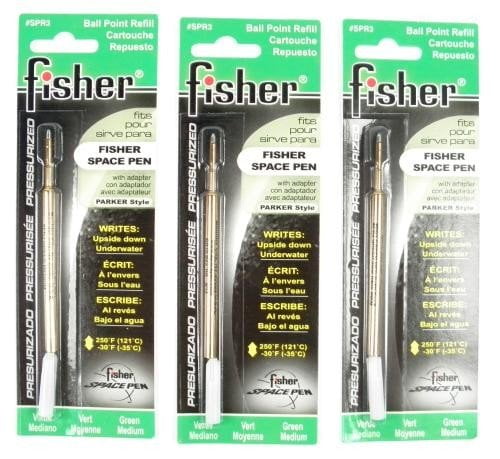 Fisher Space Pen - 3 Pressurized Cartridges Green Ink Medium Point # ...