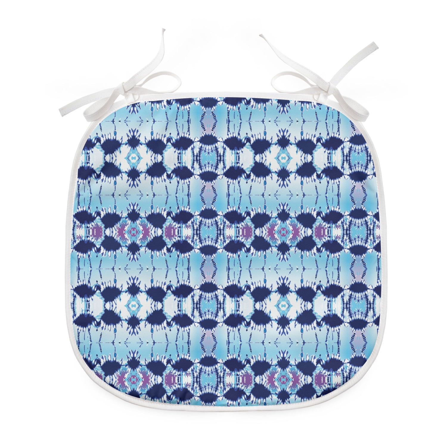 Ethnic Dining Chair Pad, Pattern in Blue Shades Psychedelic Batik ...