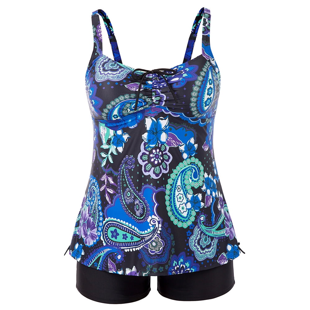 Hanna Nikole Women Plus Size Paisley Print Two Piece Swimsuit Bathing