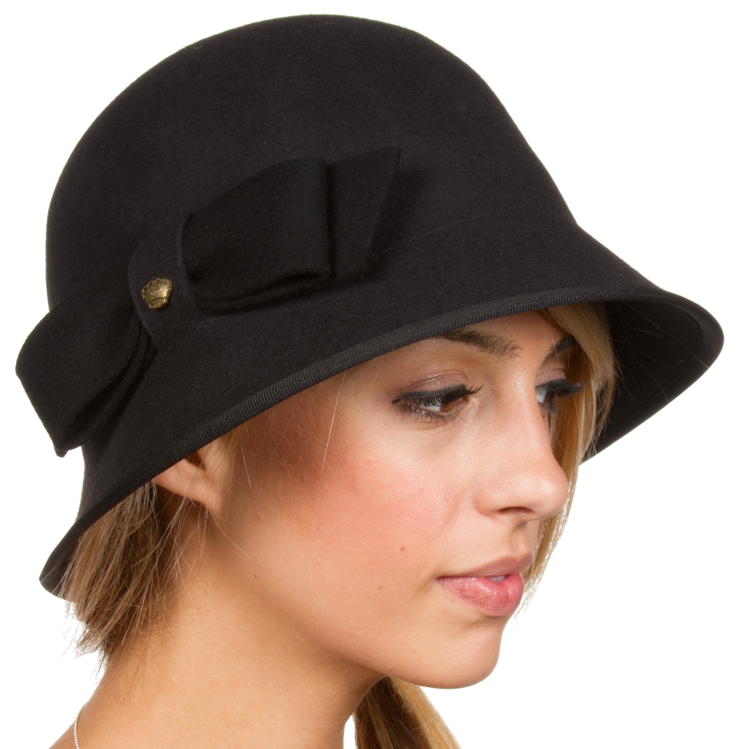 Sakkas May Vintage Style Wool Cloche Bell Hat - Black - One Size ...