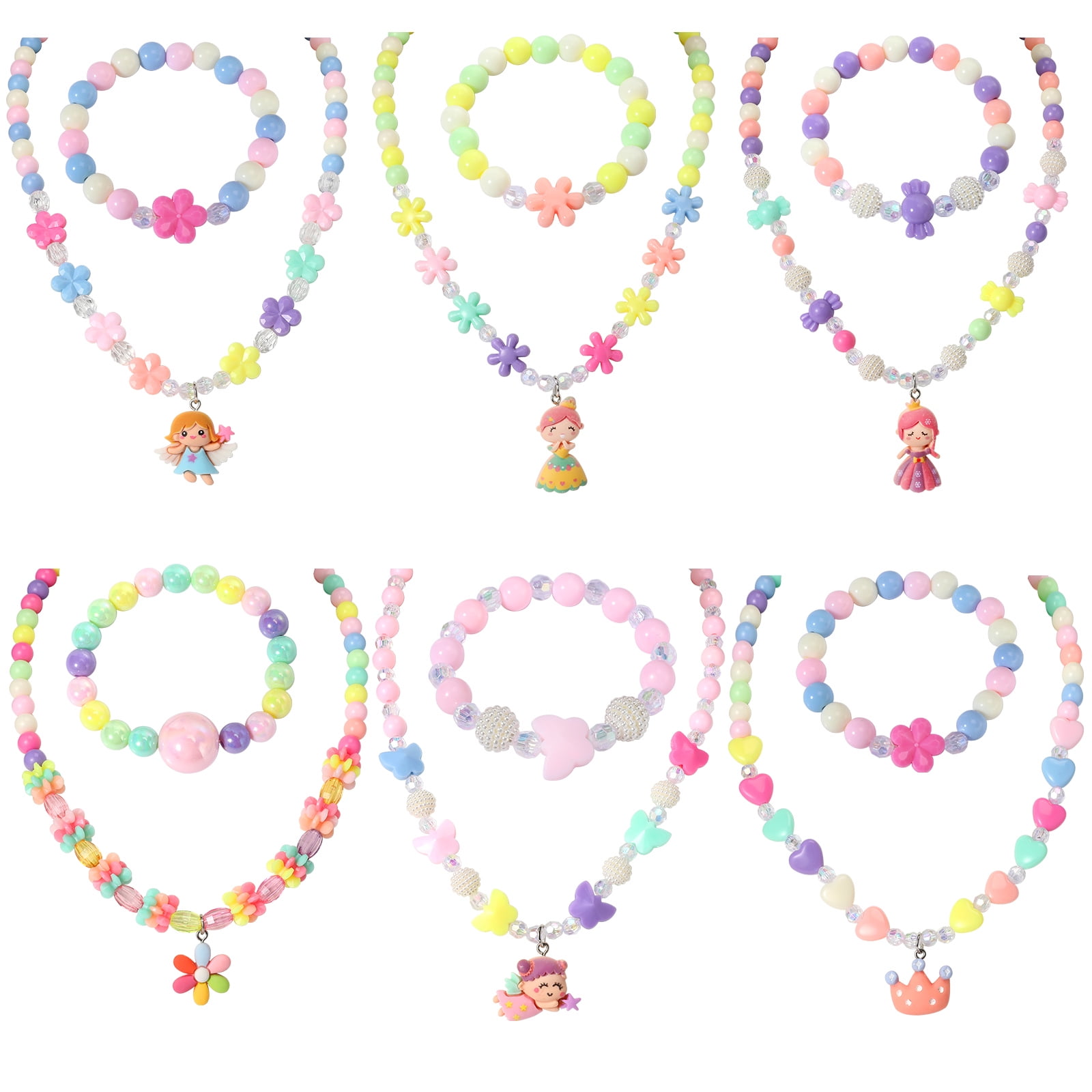 PinkSheep 12Pcs Kids Jewelry Sets, Girls Beaded Necklace Bracelet for ...