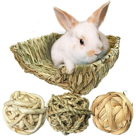 Bunny Hay Mat Bed with 3 Grass Ball Rabbit Handmade Woven Digging ...