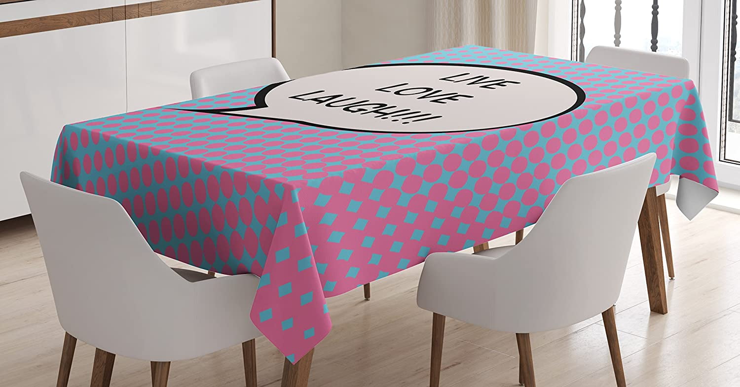 Live Laugh Love Tablecloth, Pop Art Comic Book Style Halftone Dots ...