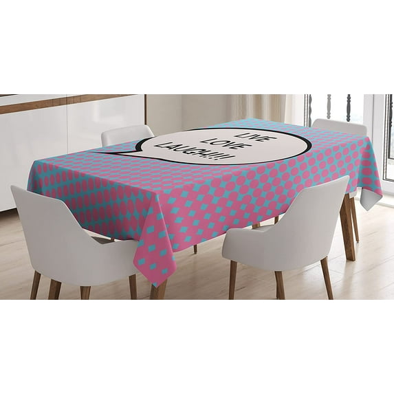 Live Laugh Love Tablecloth, Pop Art Comic Book Style Halftone Dots ...
