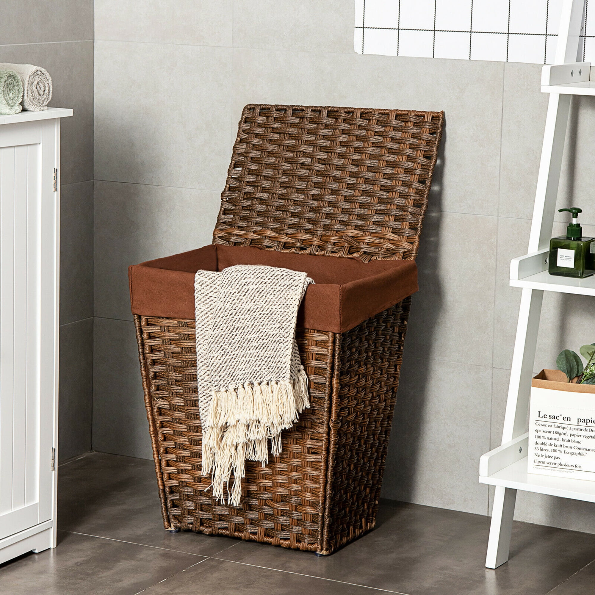Gymax Handwoven Laundry Hampers with Removable Liner, Lid and Handles ...